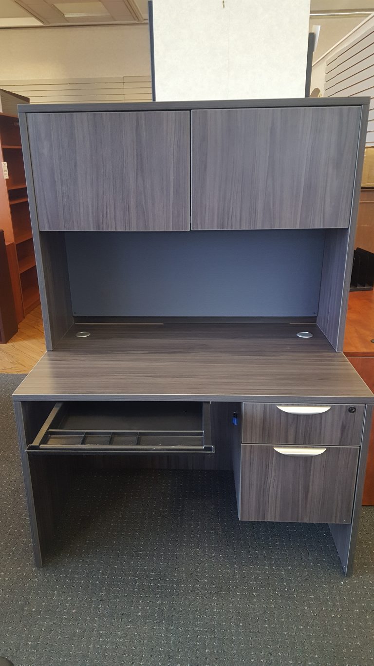 Performance Laminate 48"w x 30"d Desk w/ 48" double door Hutch, Gray ...