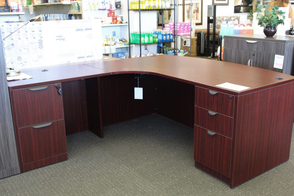 Performance Furnishings Double Pedestal Bow Front L Desk w/ Corner ...