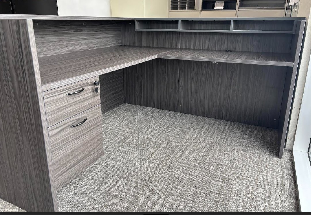 Office Star Napa L-Shaped Reception Desk with Box/File, "Slate Grey ...