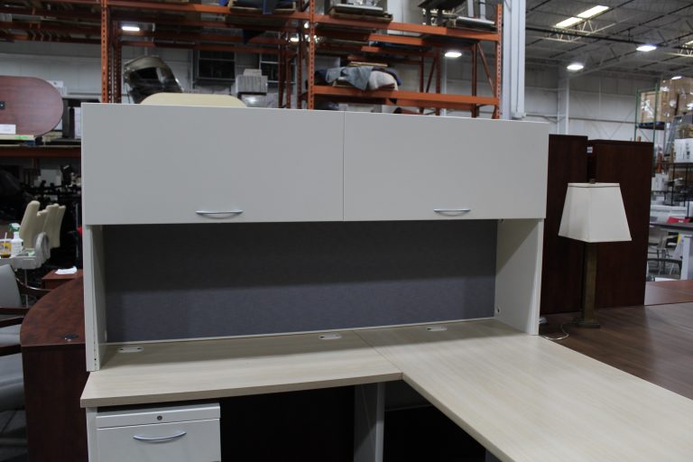 Allsteel 72" x 72" Bullet L Desk with Hutch, "Maple" - Laber's Furniture