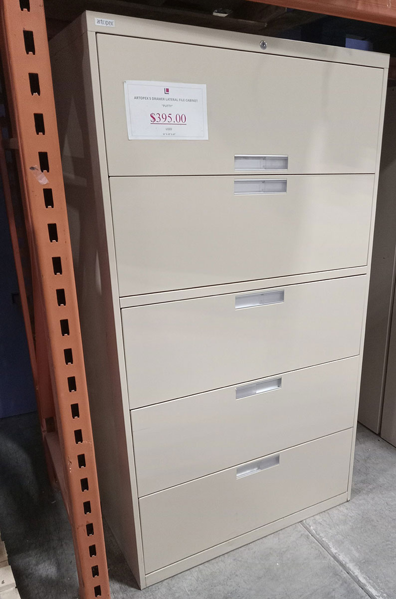 Artopex Five Drawer Lateral File Cabinet 36"W x 18"D x 65"H "Putty ...